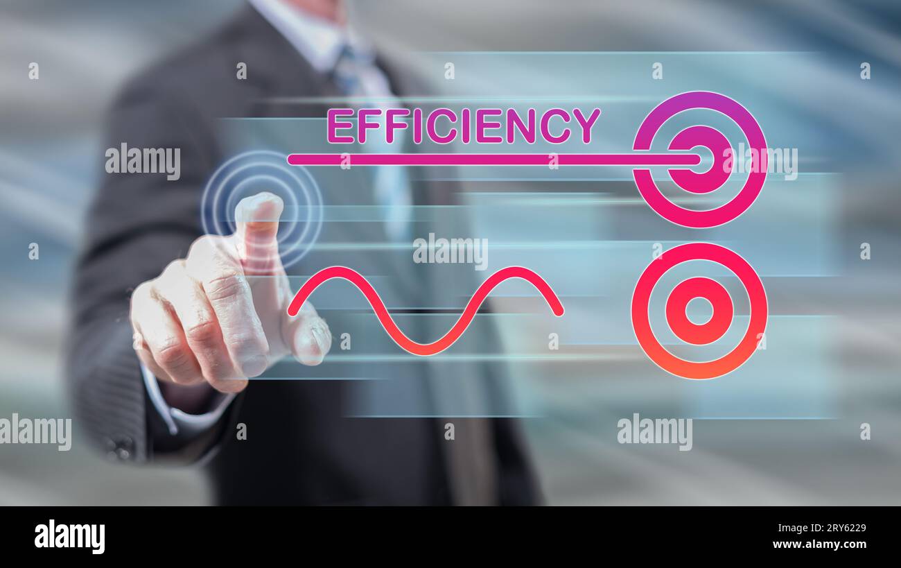 Man touching an efficiency concept on a touch screen with his fingers ...