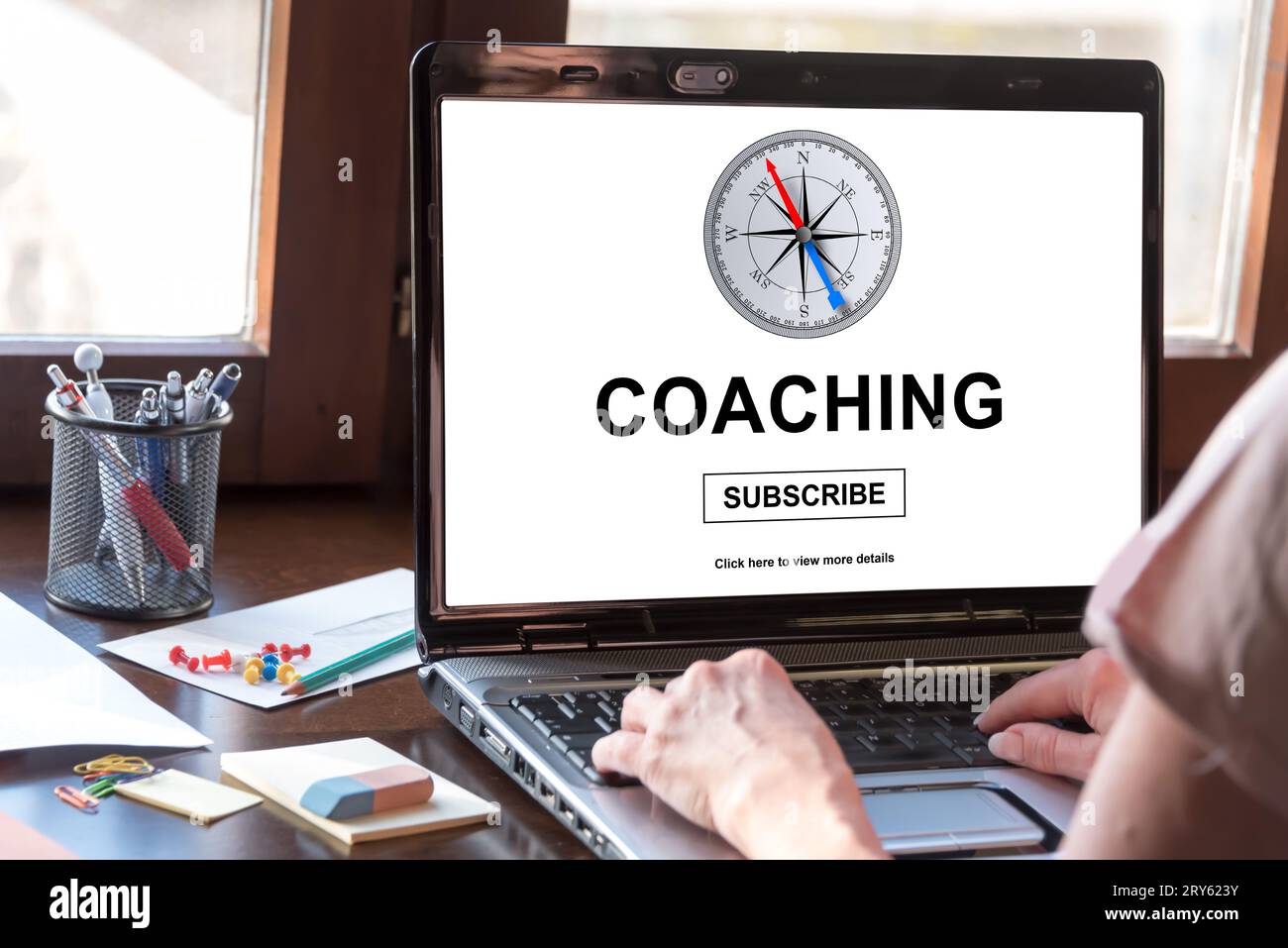 Laptop screen displaying a coaching concept Stock Photo - Alamy