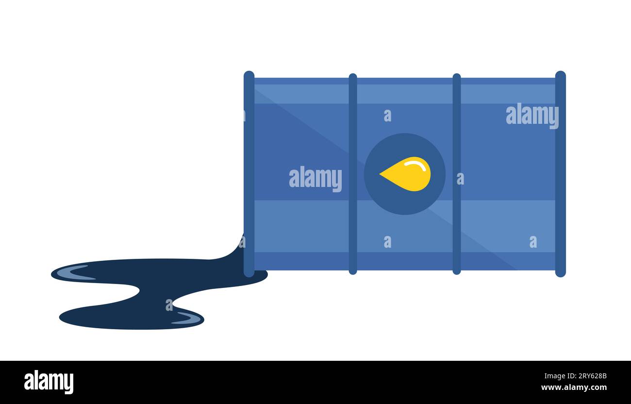 Black liquid oil flowing from steel barrel. Barrel with oil drop icon ...