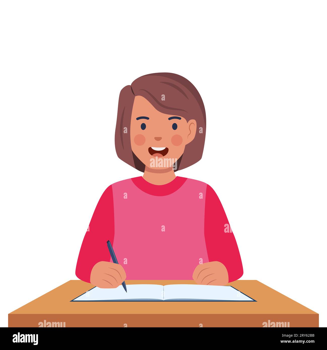 Primary school girl pupil sit at desk. Elementary education. Kid ...