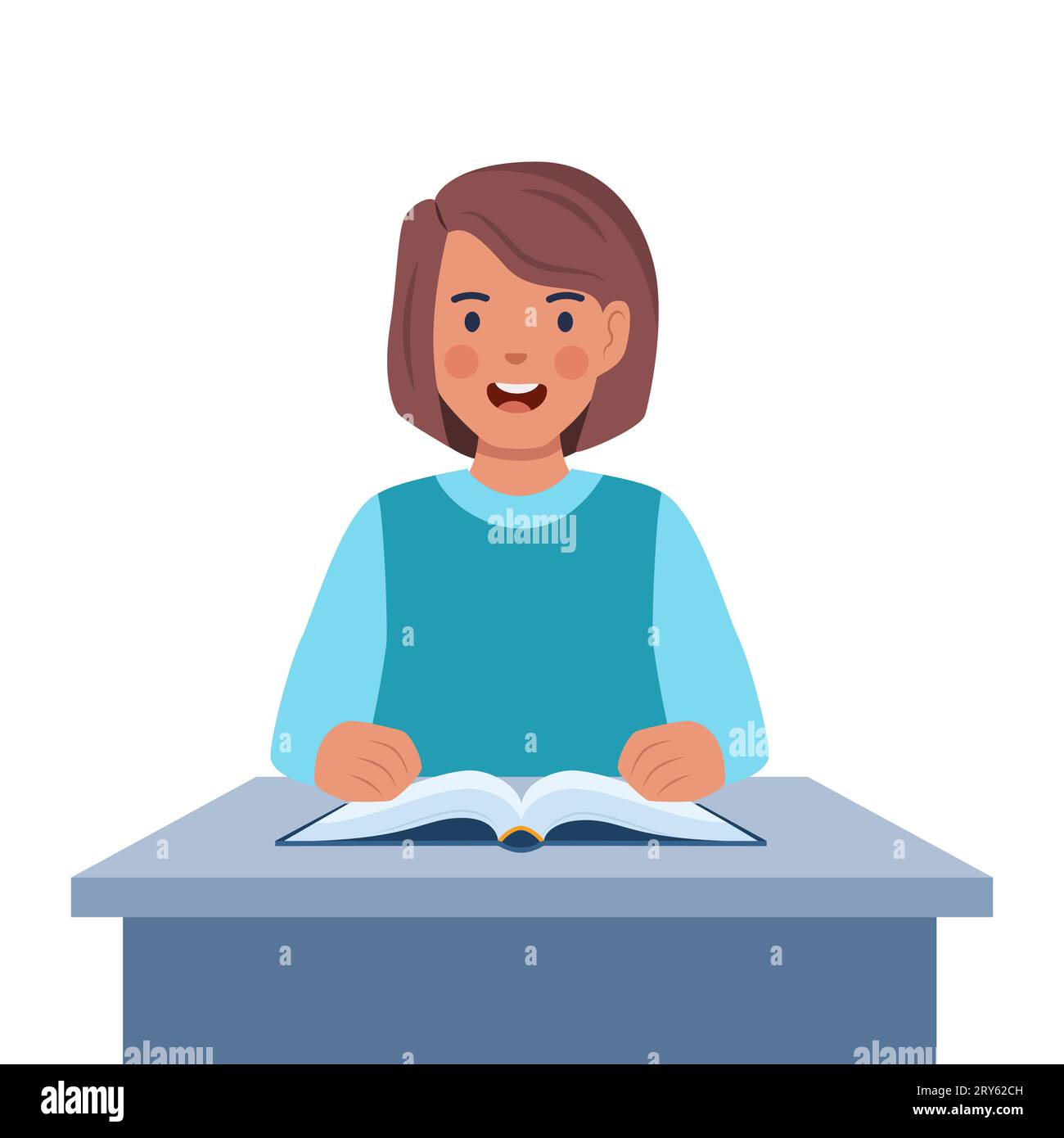 Primary school girl pupil sit at desk. Elementary education. Kid ...