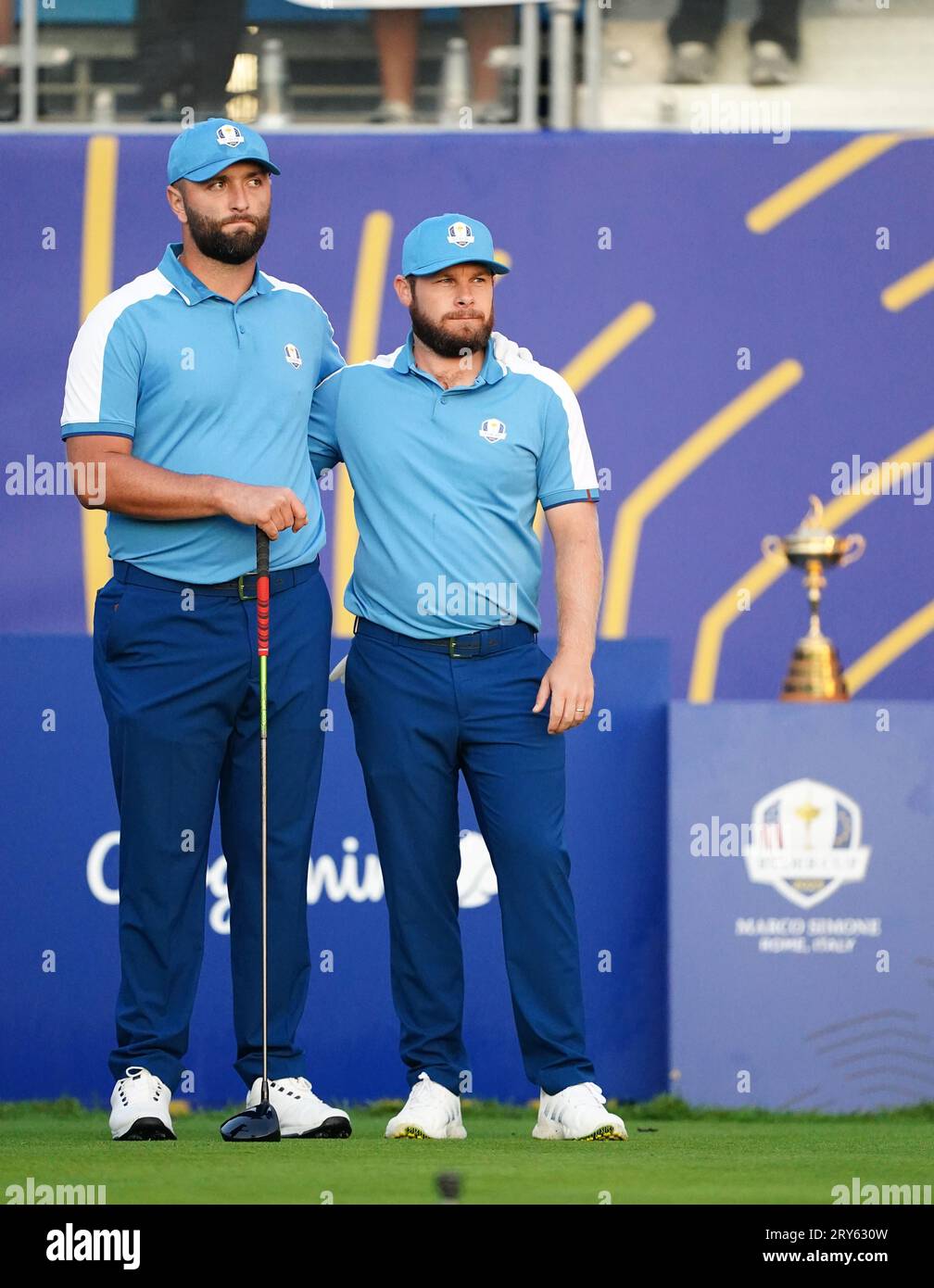 Team Europe's Jon Rahm and Tyrrell Hatton during the Foursomes on day ...