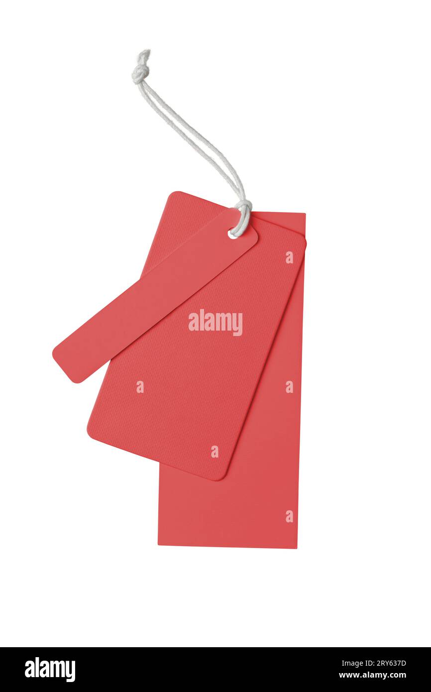 Various shape of blank red paper label or cloth tag set isolated on ...