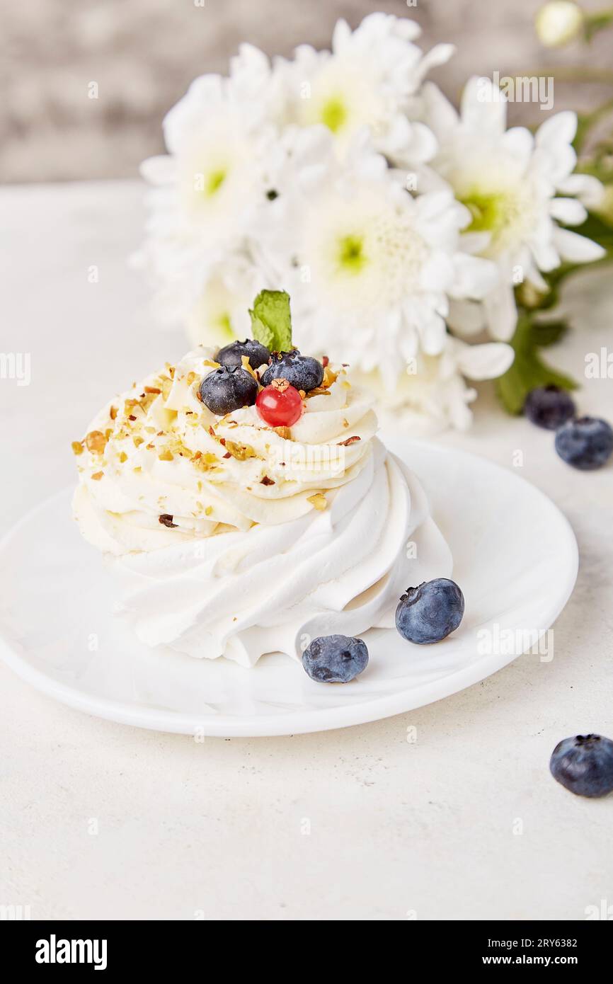 Tasty Pavlova Dessert with blueberry. Autumn aesthetics vibes ...