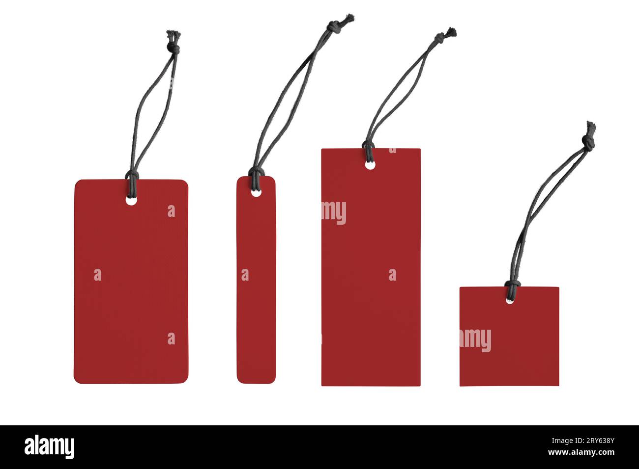 Various shape of blank red paper label or cloth tag set isolated on ...