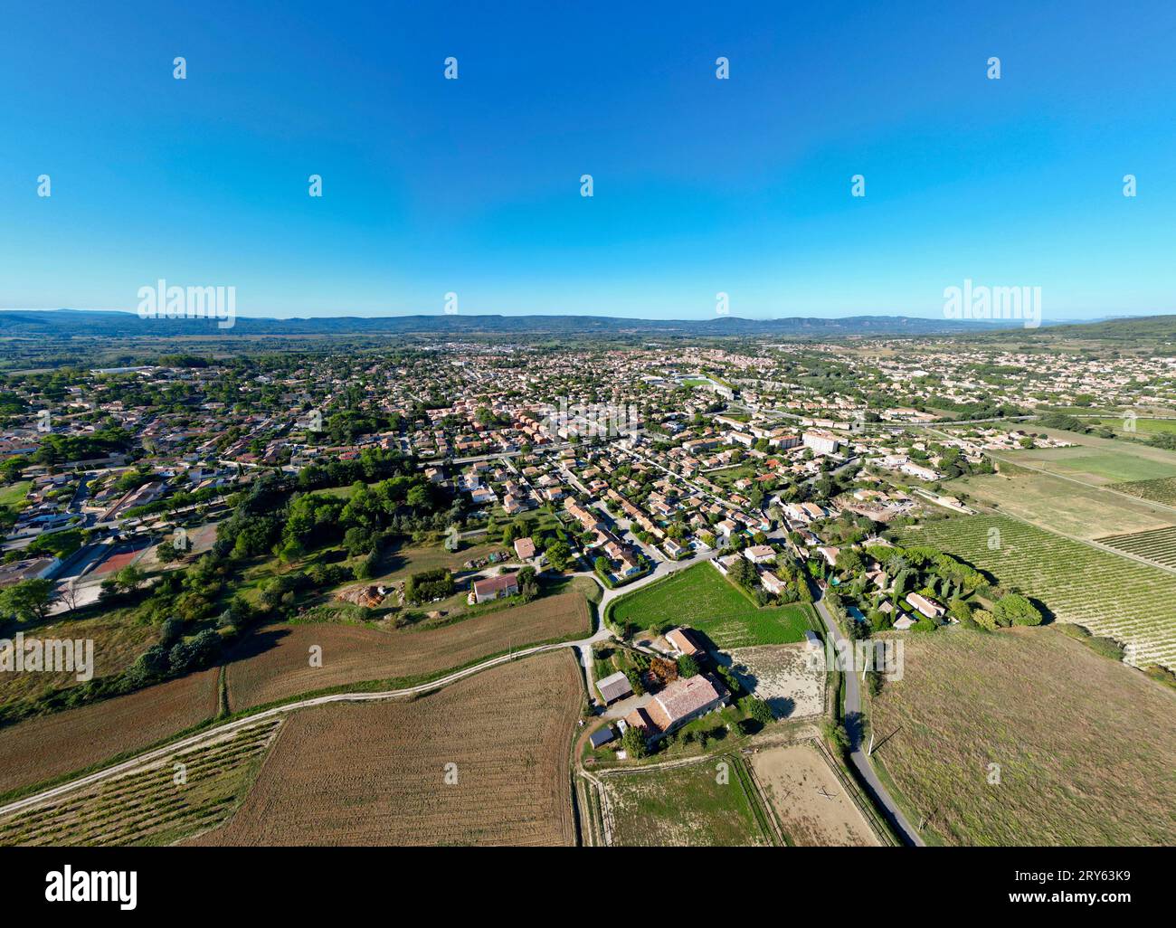 Aerial Panorama of Pertuis under a Summer Blue Sky: A Quintessential ...