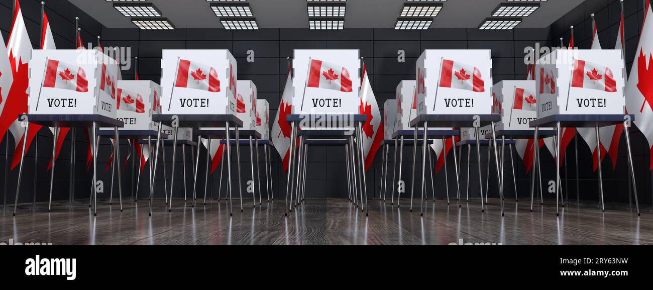 Canada - polling station with many voting booths - election concept ...