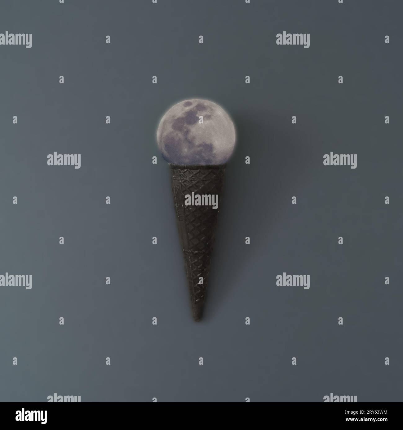 Full moon in black ice cream cone. Minimal summer concept. Creative ice ...