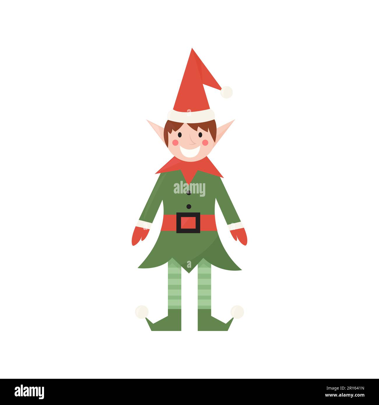 Cute vector christmas elf, santa's helper in green traditional costume ...