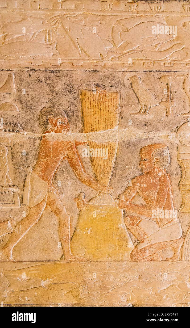 Egypt, Saqqara, tomb of Mehu, fishing ith a funnel trap Stock Photo - Alamy