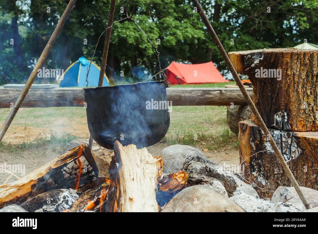 Steam from firewood raising and filling air with delicate and spicy ...