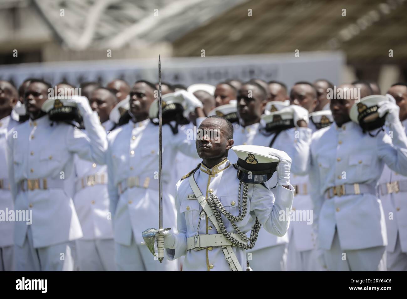 Members of The Tanzania Peoples Defence Force (TPDF) attend the parade ...