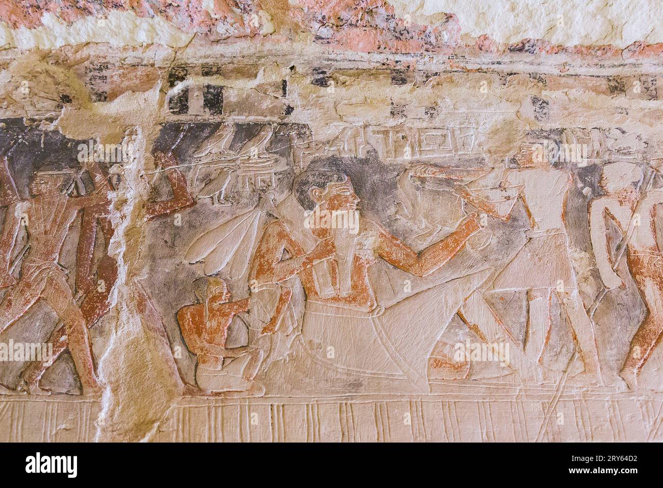 Egypt, Saqqara, tomb of Mehu : Mehu and his son, on a barque Stock ...