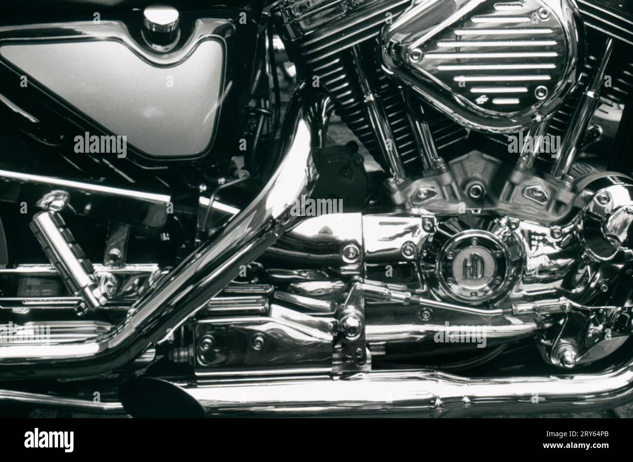 Close up, side view of a motorcycle's chrome engine and parts Stock ...