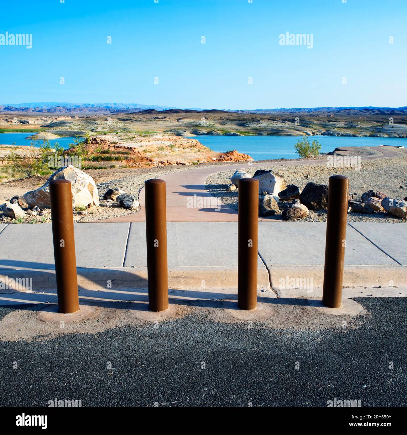 Sidewalk and barrier, rest stop along Lake Mead National Recreation ...