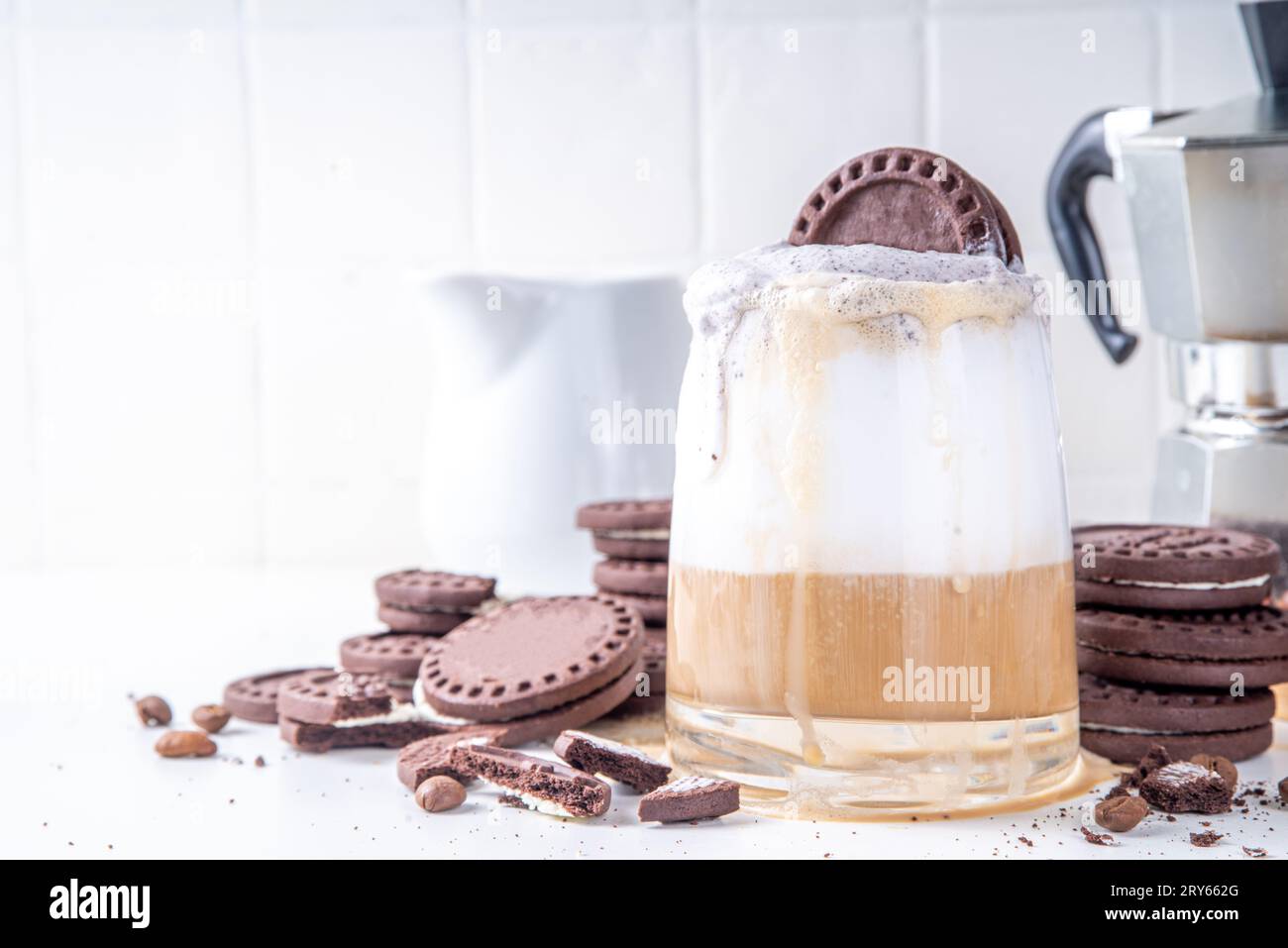 Cookies and Cream coffee latte. Cold Frappuccino with whipped cream and ...