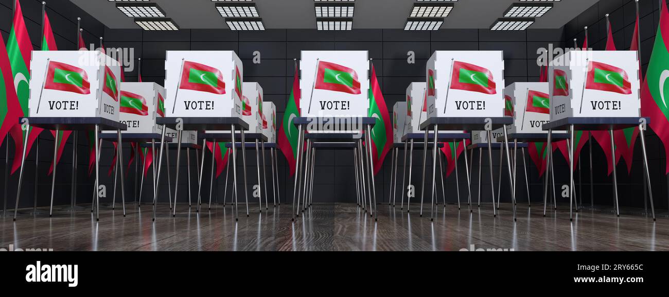 Maldives - polling station with many voting booths - election concept ...