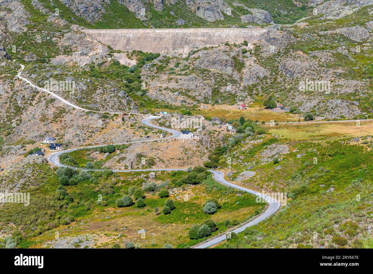 Landscape of the Serra da Estrela mountain range, along road, in ...