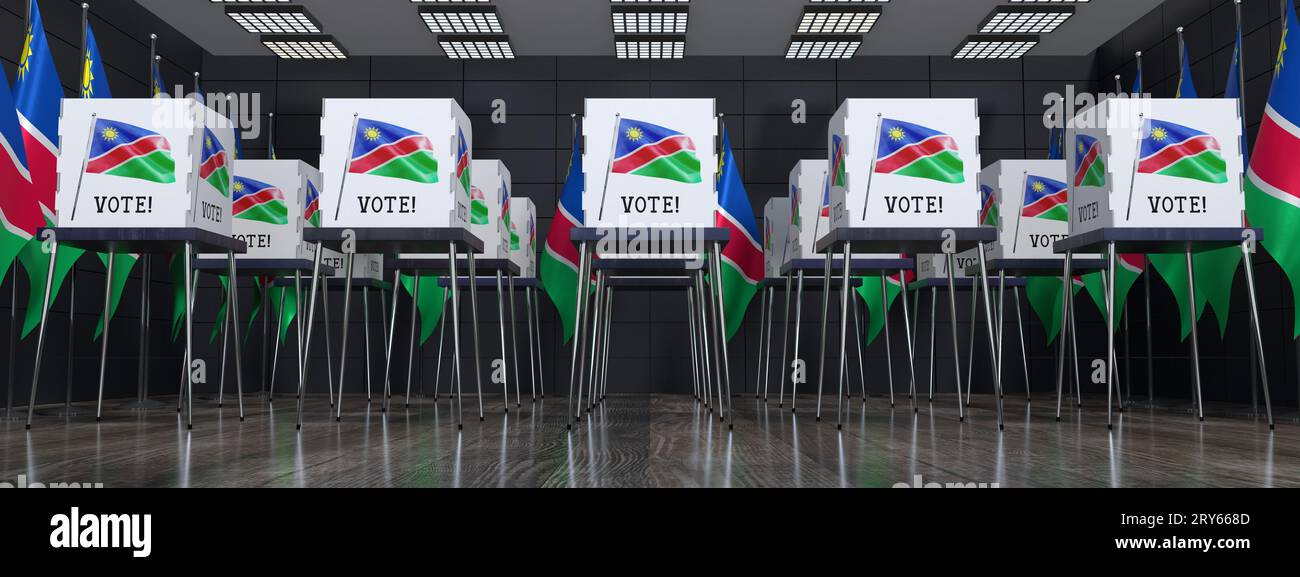 Namibia - polling station with many voting booths - election concept ...