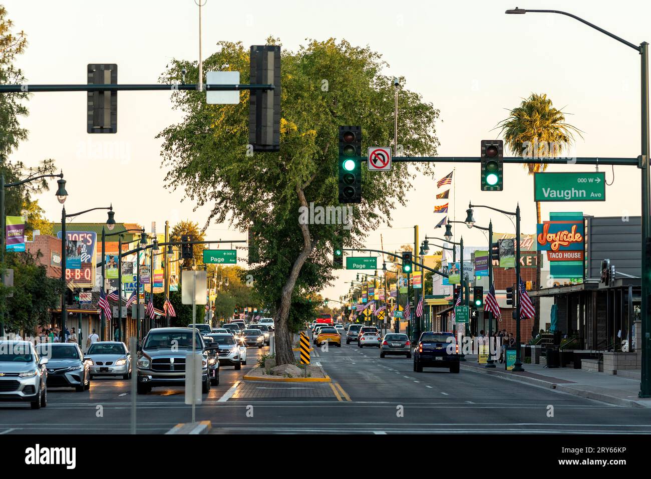 Busy Main street America in the Gilbert heritage district Stock Photo ...