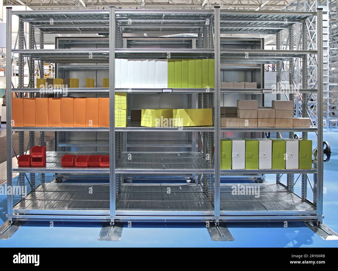 Movable Metal Shelving Units in Storage Room Archive Space Saver Stock ...