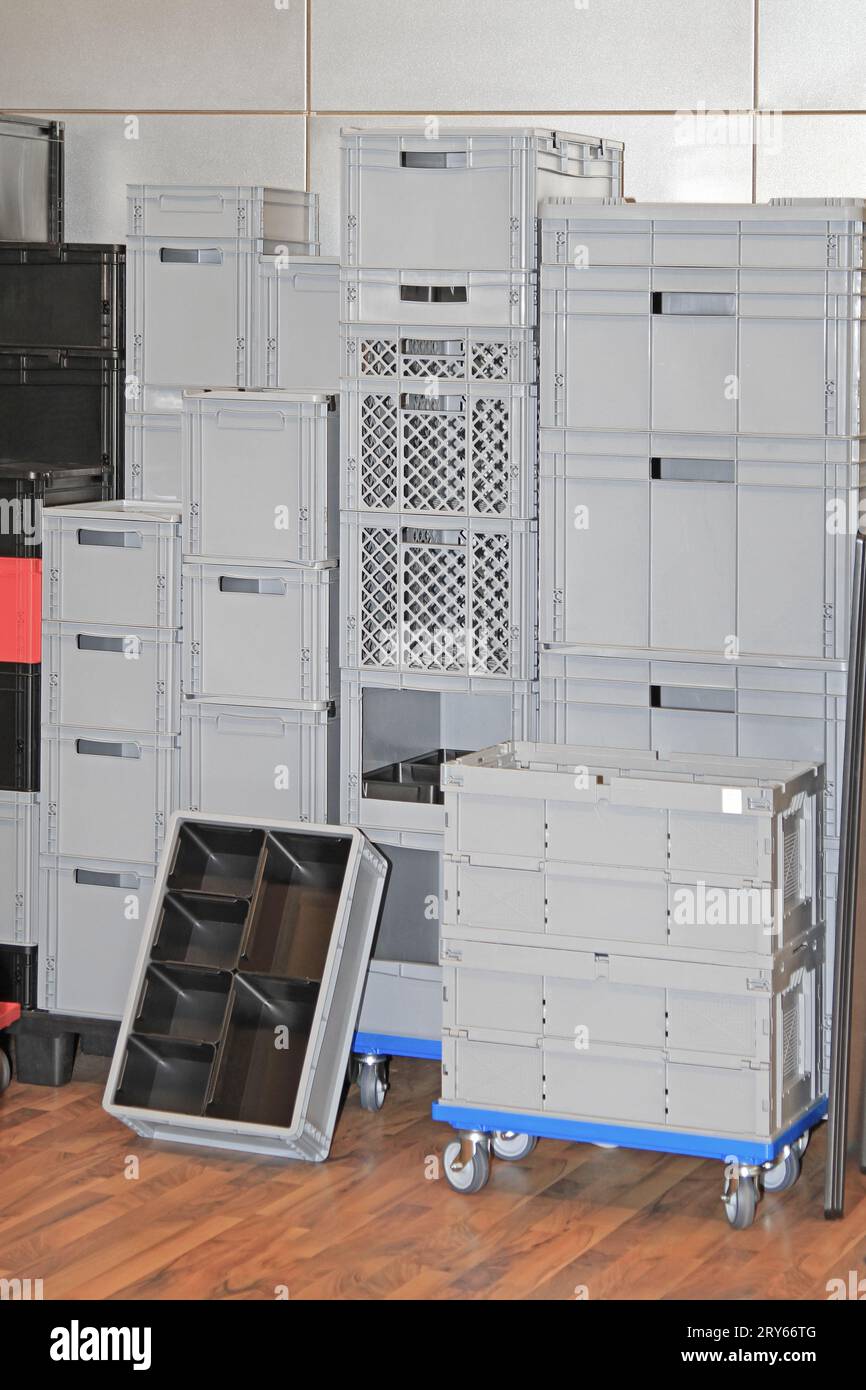 Stack of Plastic Boxes and Crates for Shipping Transport Delivery Stock ...