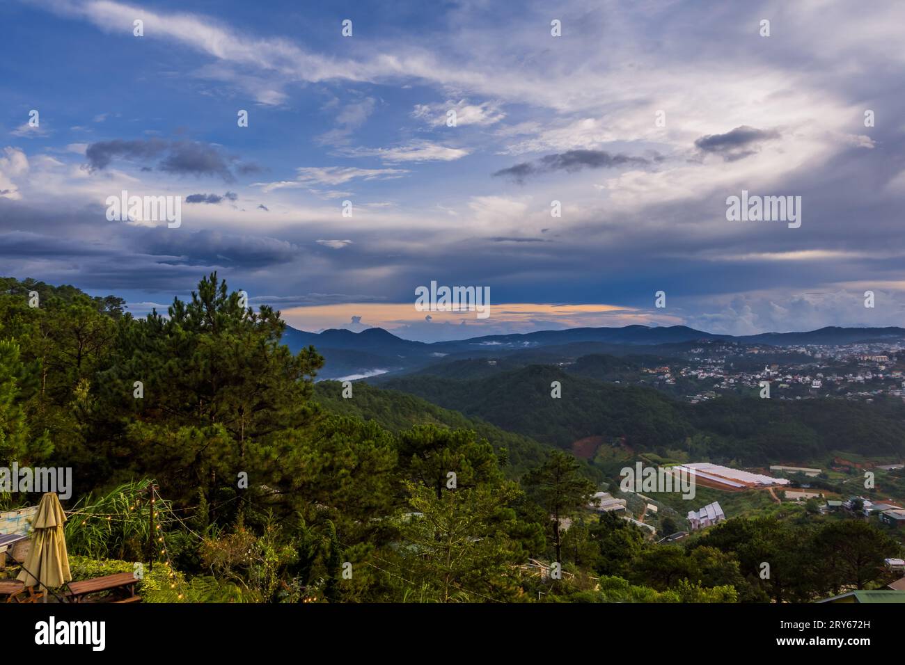 Aerial panoramic sunset view of Dalat, Vietnam surroundings Stock Photo ...