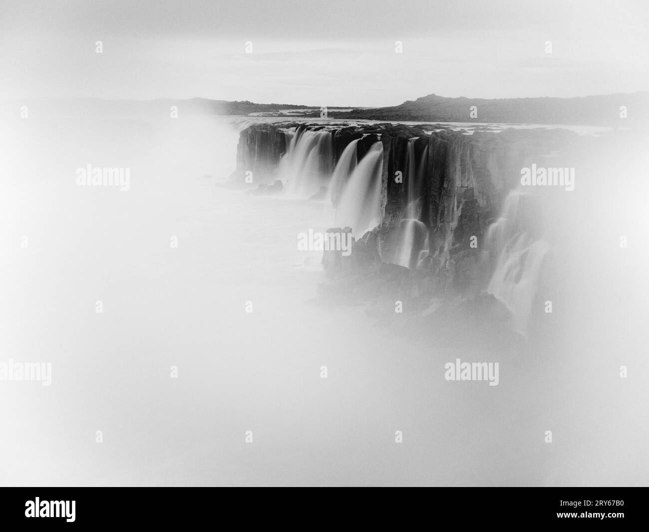 Waterfall on background Black and White Stock Photos & Images - Alamy