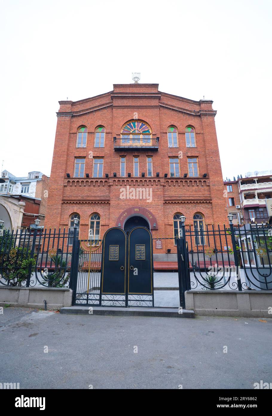 Exterior view. At the red brick Grand Jewish Synagogue in Tbilisi ...