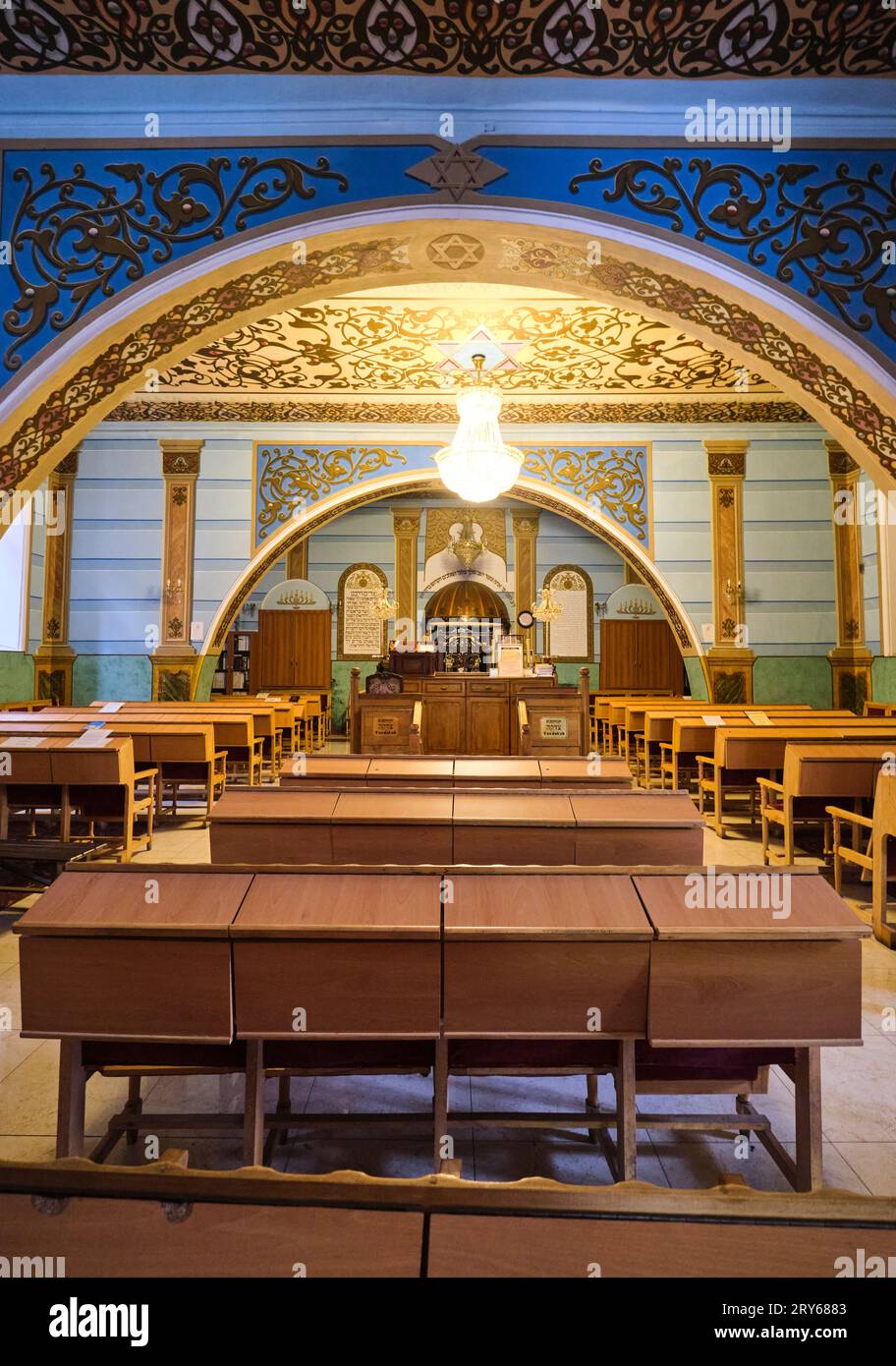 Interior view of the main prayer room, looking toward the holy Ark ...