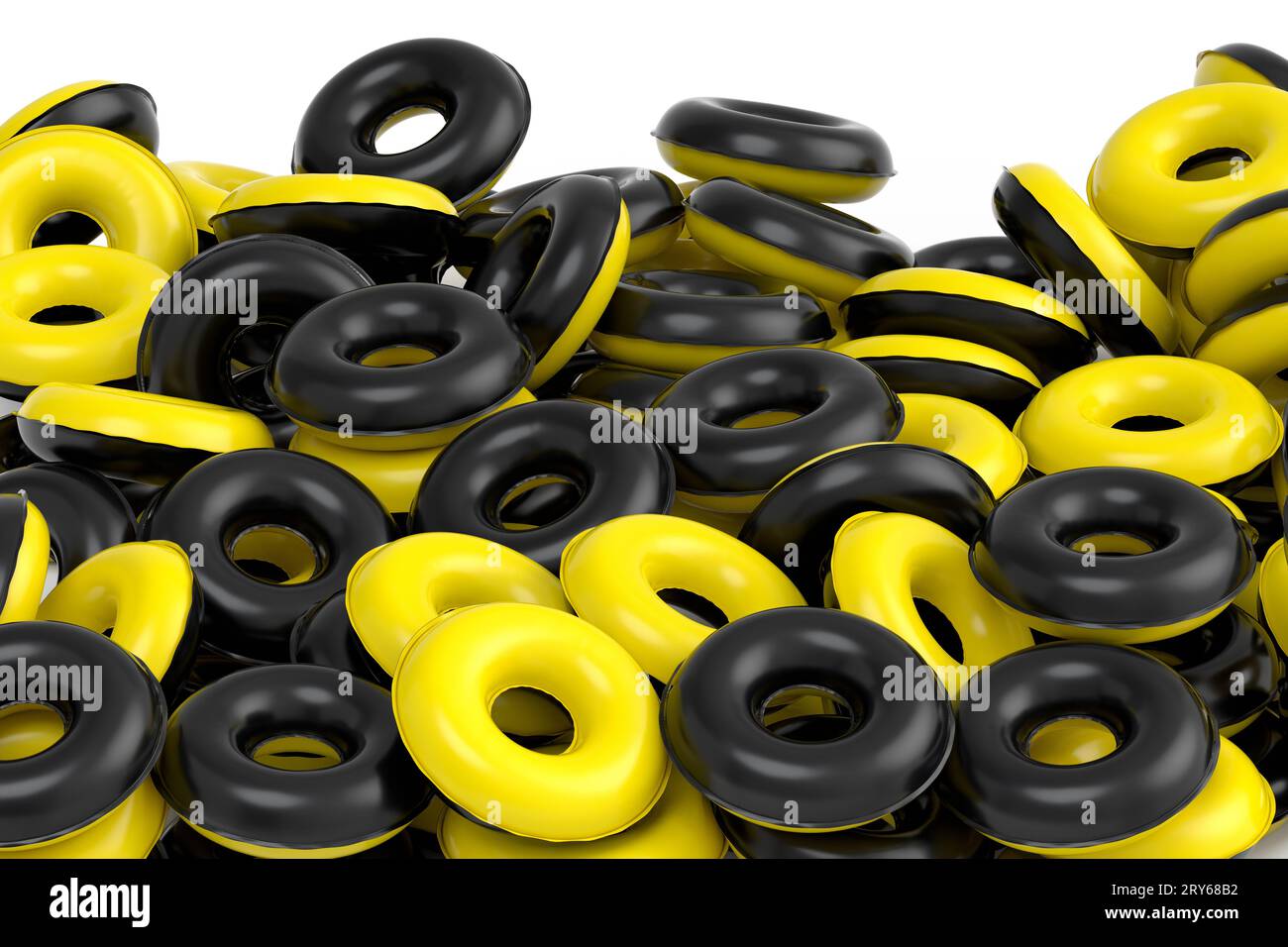 Pile of inflatable ring for swimming pool isolated on white background ...
