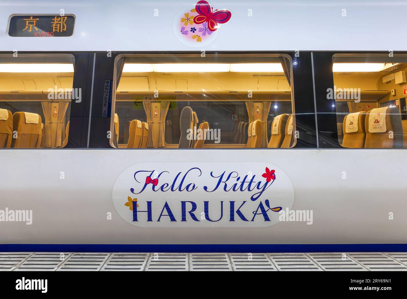 Osaka, Japan - March 28 2023: Hello Kitty Haruka Express operated by JR West, the new JR Kitty ...