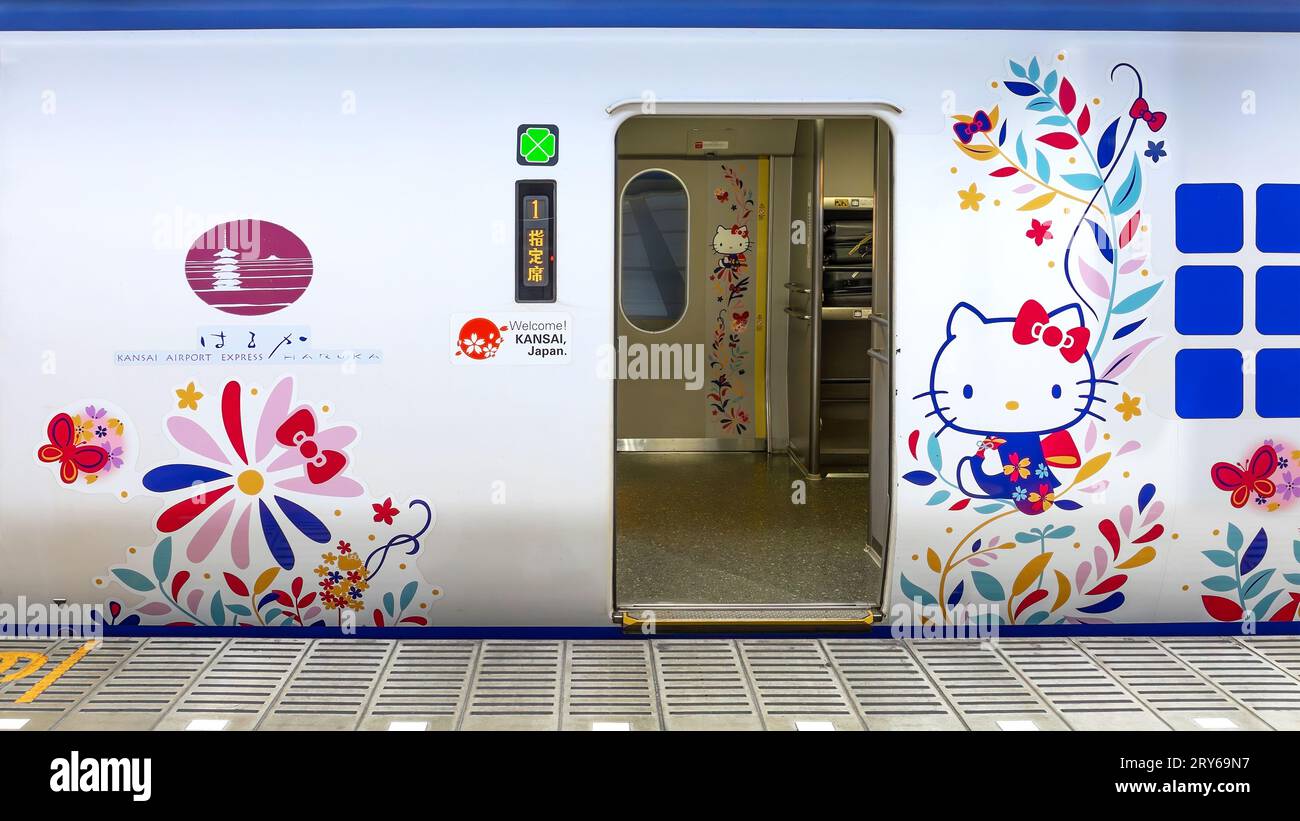 Osaka, Japan - March 28 2023: Hello Kitty Haruka Express operated by JR West, the new JR Kitty ...
