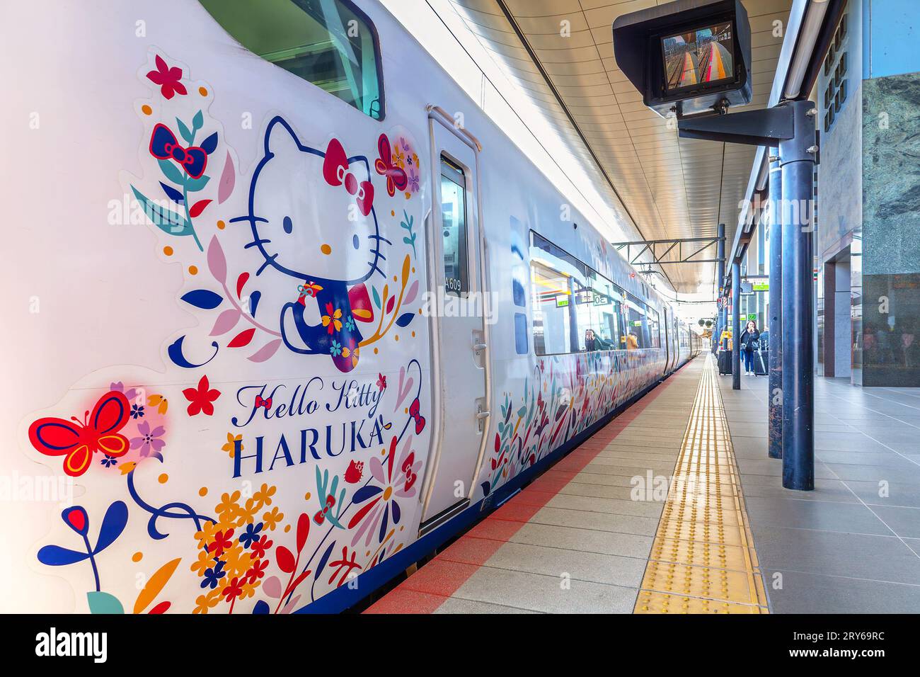 Osaka, Japan - March 28 2023: Hello Kitty Haruka Express operated by JR West, the new JR Kitty ...