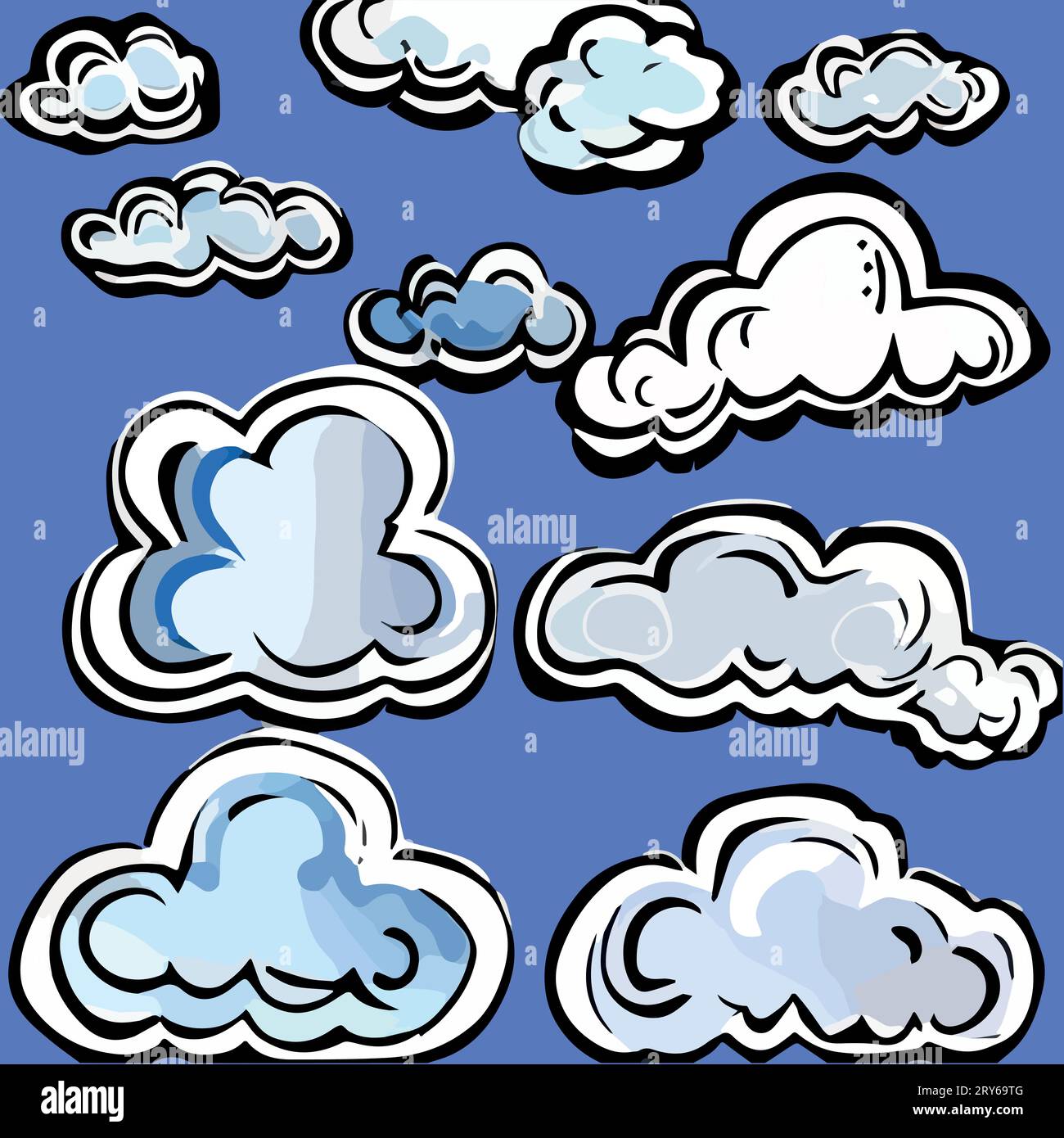 Cloud. Abstract white cloudy set isolated on blue background. Vector ...