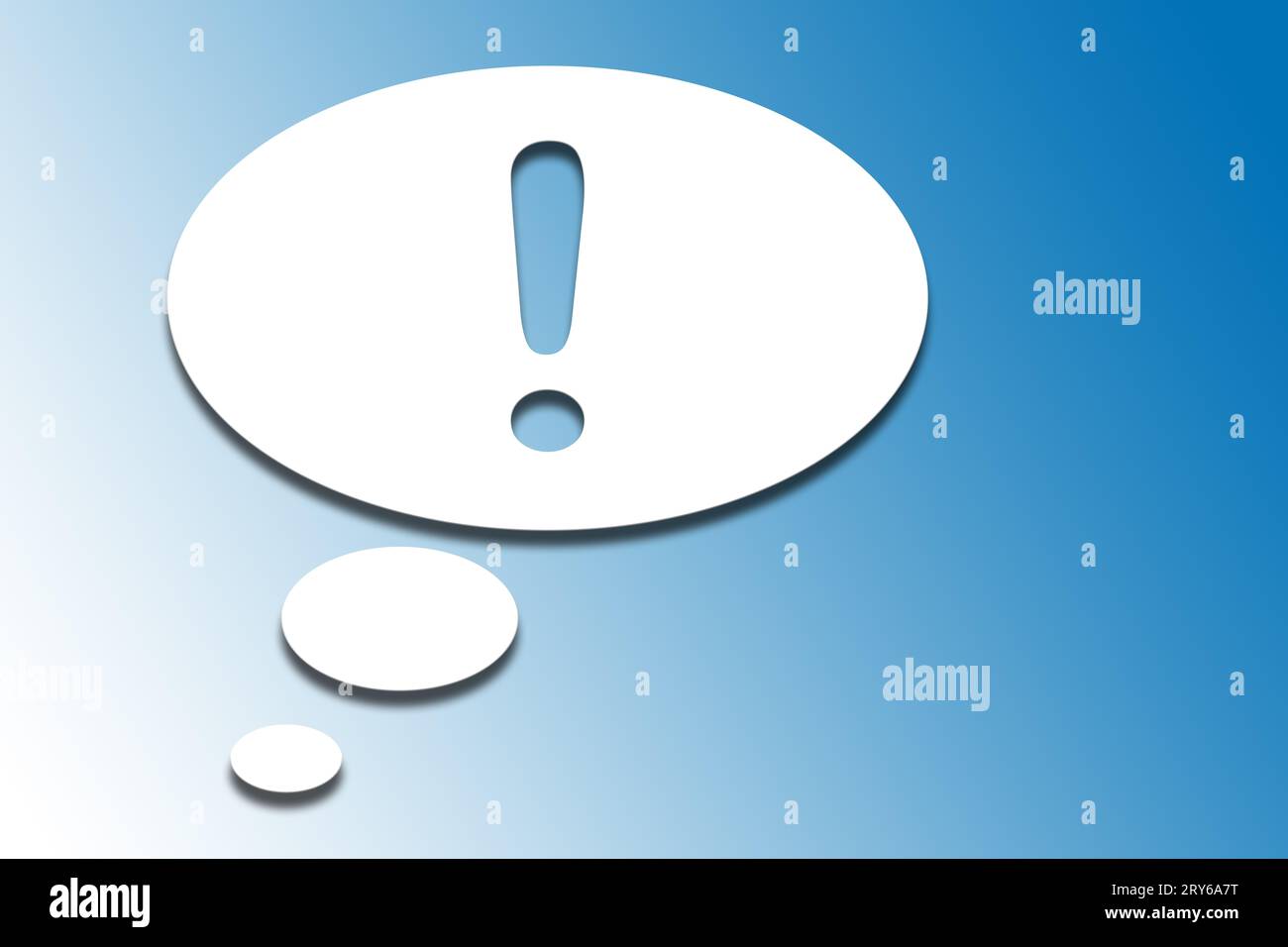 Speech bubble with exclamation mark against blue background Stock Photo ...