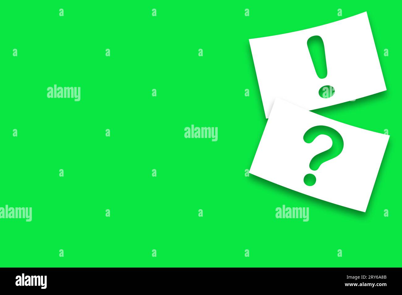 White pieces of paper with question marks and exclamation marks against ...