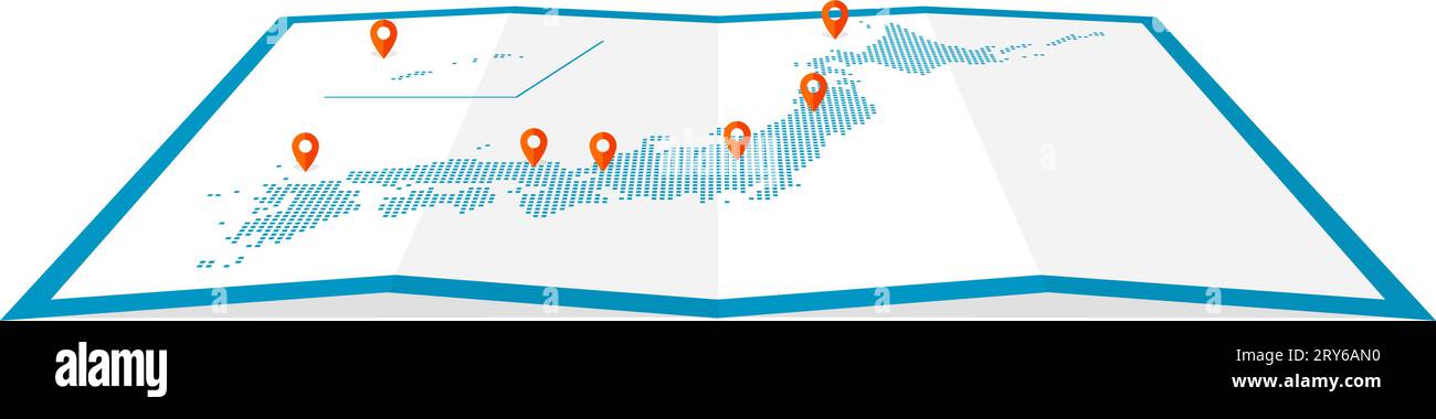 Vector illustration of four-fold Japan map ( dot pattern Stock Vector ...