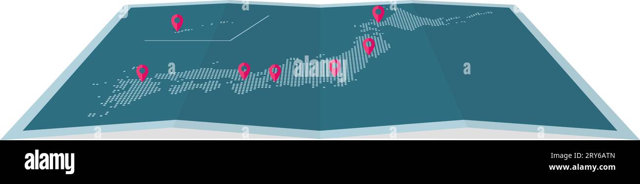 Vector illustration of four-fold Japan map ( dot pattern Stock Vector ...