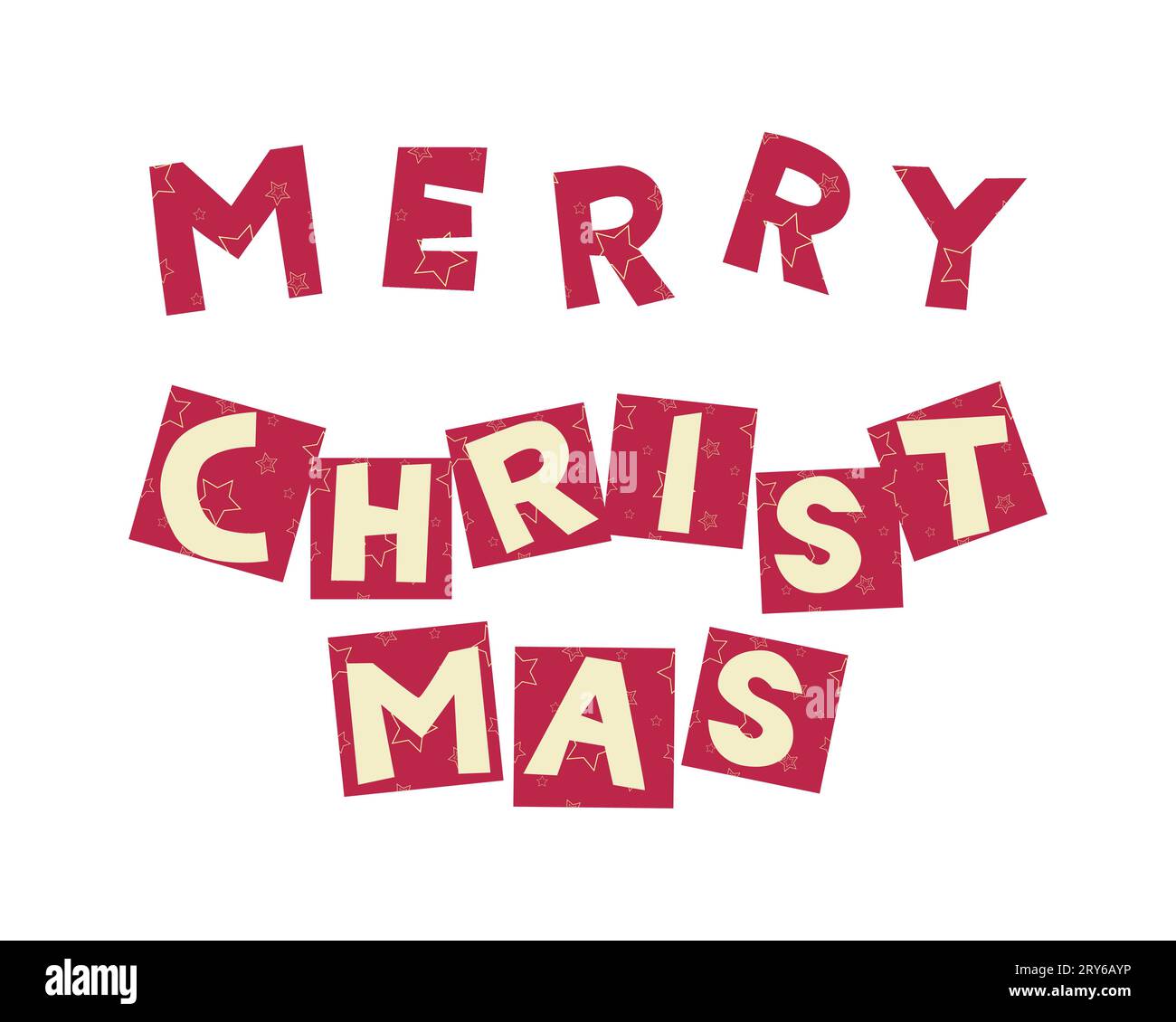 Merry Christmas red lettering in cut paper and scrapbooking style with ...
