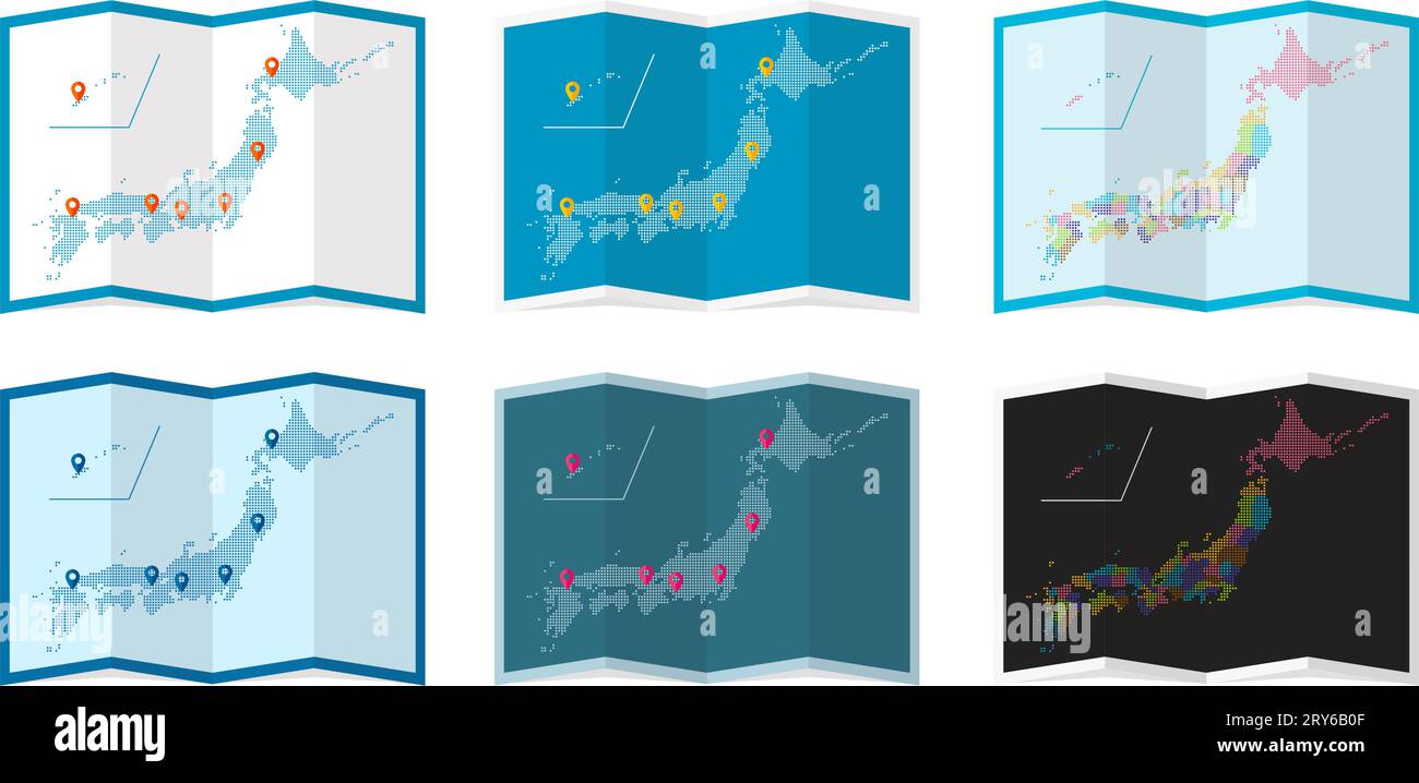 Vector illustration set of four-fold Japan map ( dot pattern Stock ...
