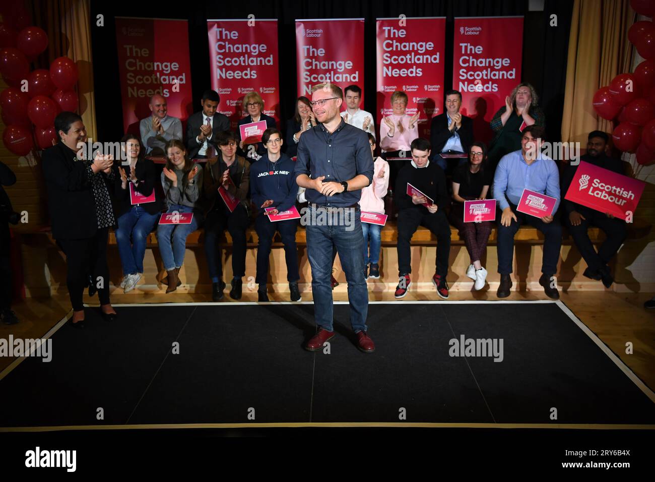 Scottish Labour candidate Michael Shanks at a party rally in Rutherglen ...