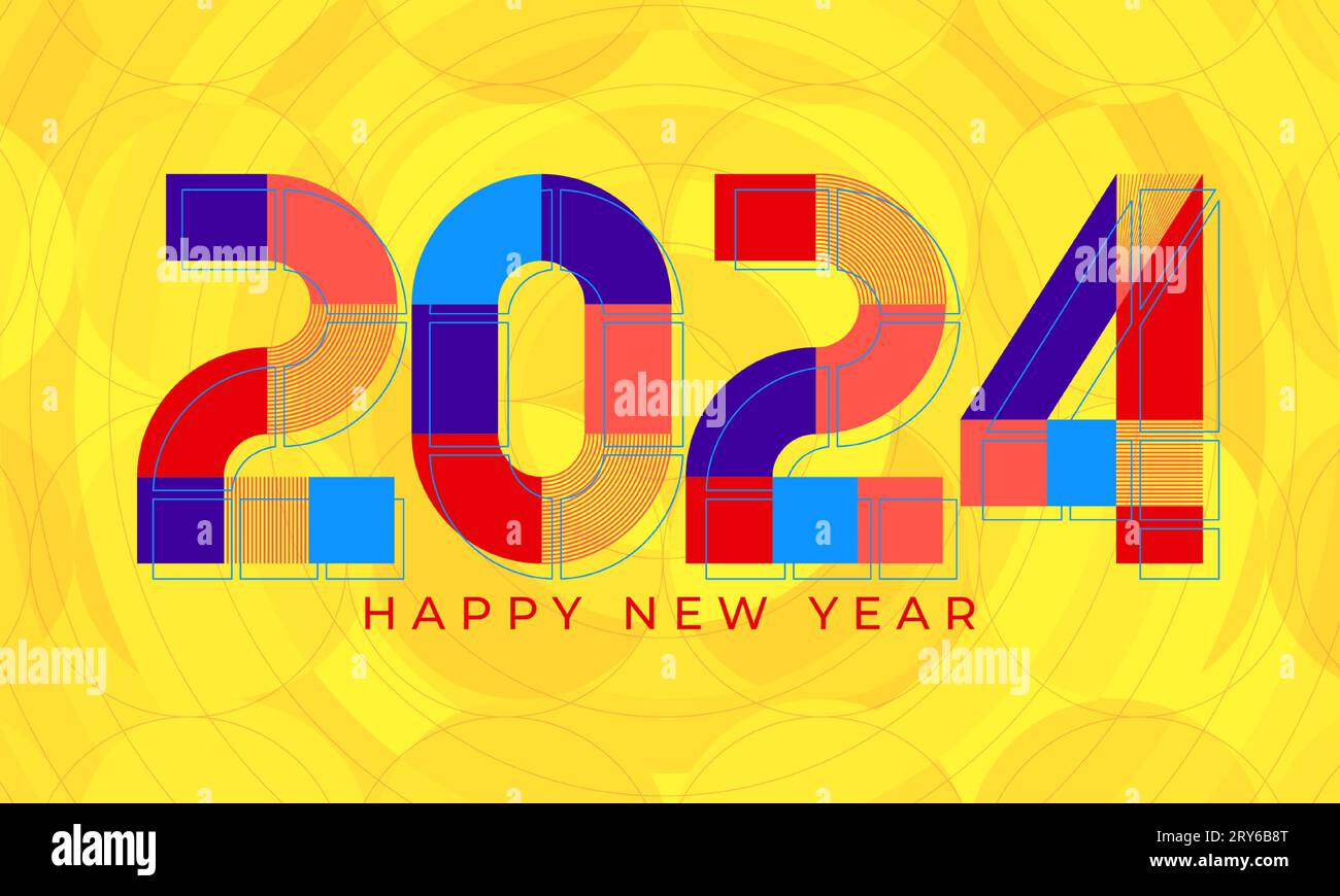 2024 modern geometric lettering New Year card. Memphis style Stock ...