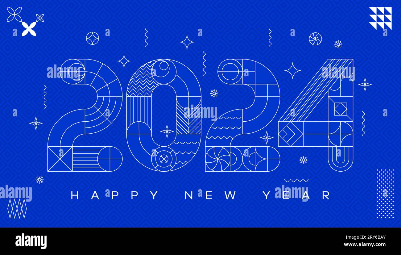 Blue simple 2024 modern geometric New Year card. Grid based design ...