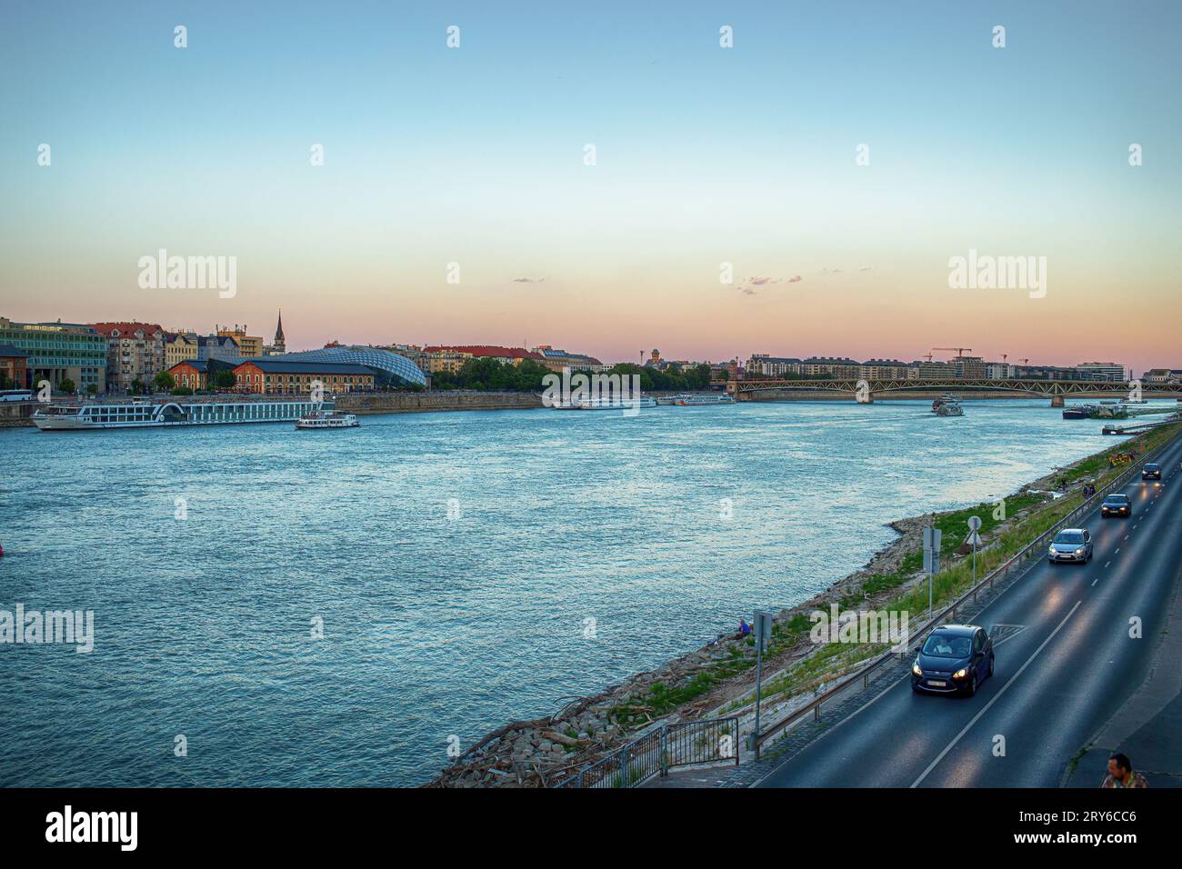 Danube waterfront in Budapest during summer evening. High quality photo ...