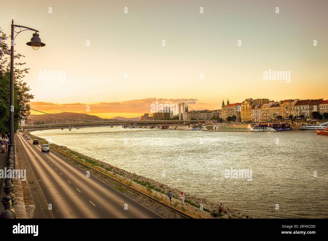 Danube waterfront in Budapest during summer evening.View of Elisabeth ...