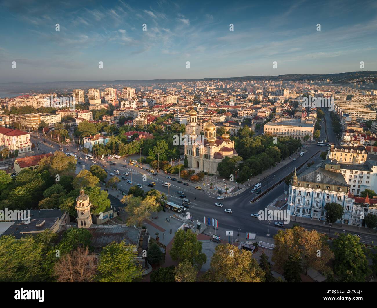 Aerial view above downtown of Varna, Bulgaria. Cityscape landscape ...