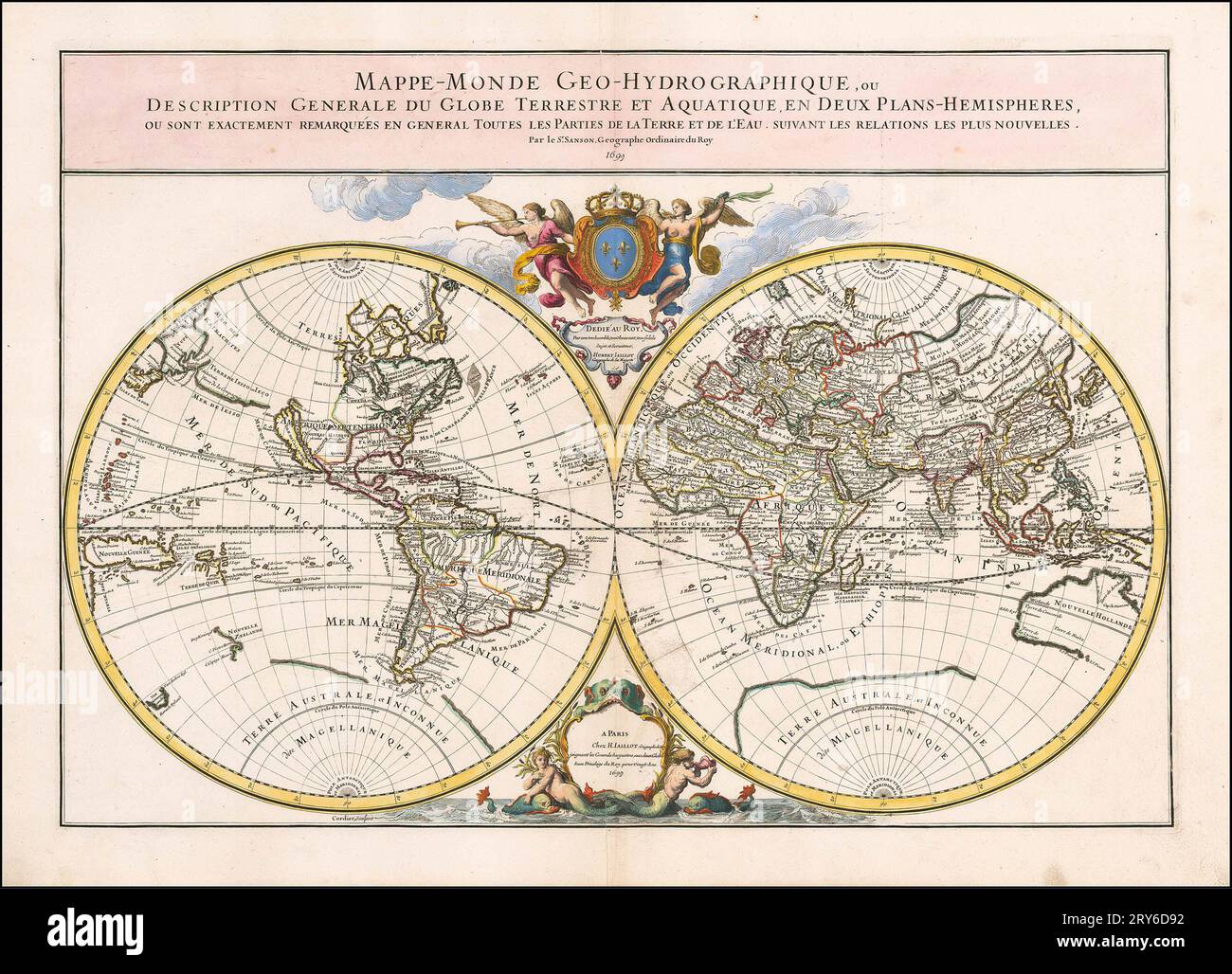 1699 map of the world by Alexis-Hubert Jaillot Stock Photo - Alamy