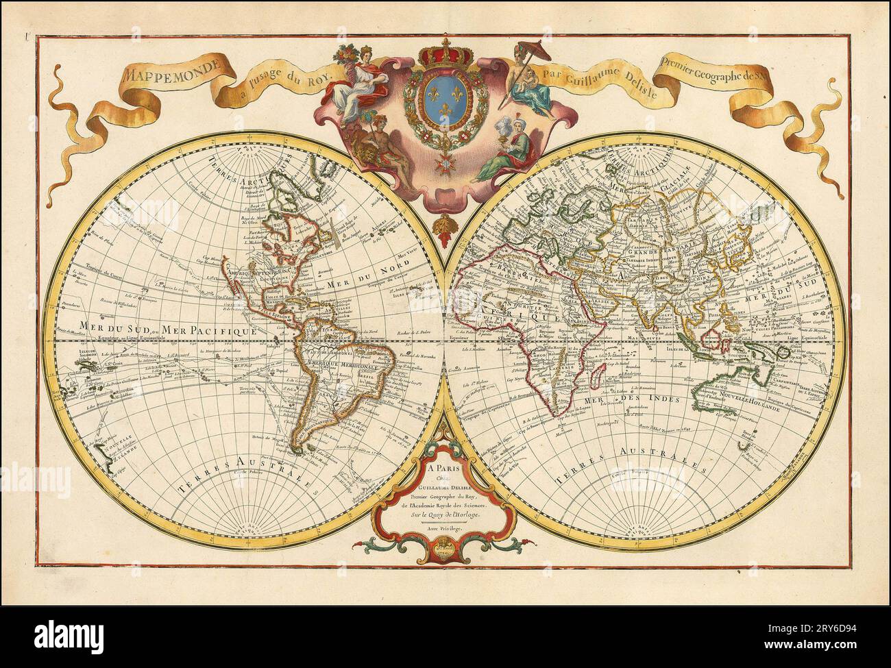 1720 map of the world - Mappemonde a l'usage du Roy Stock Photo - Alamy