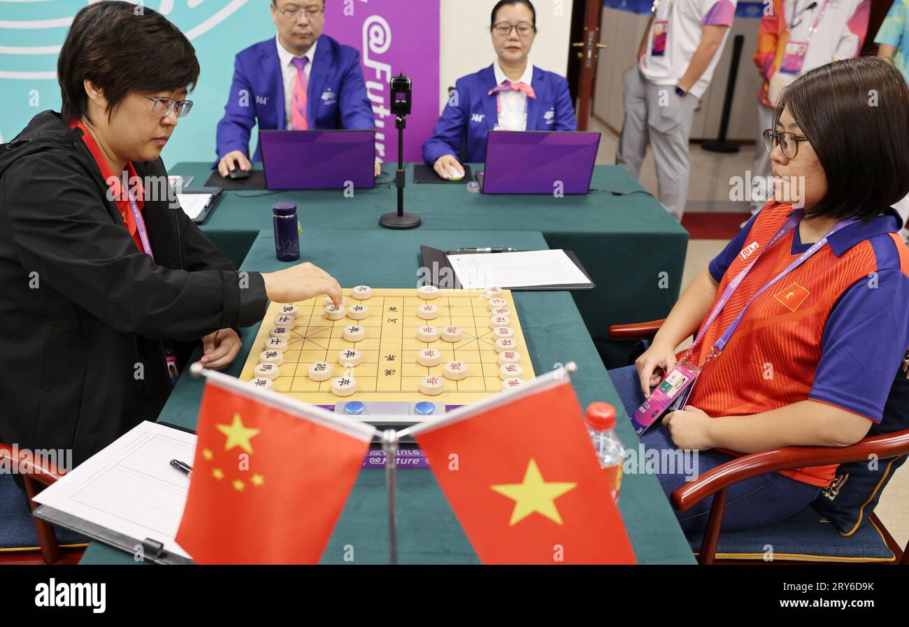 Hangzhou, China's Zhejiang Province. 29th Sep, 2023. Wang Linna (L) of ...